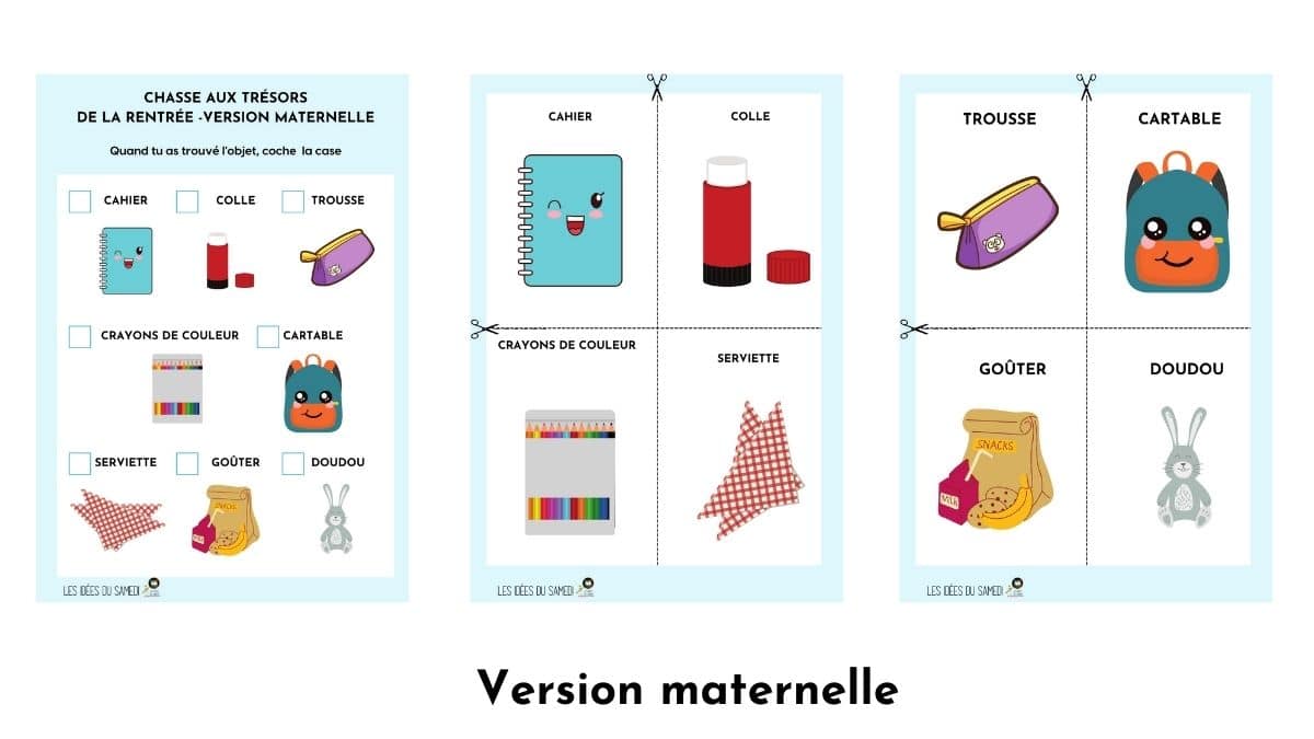 Chasse aux trésors de rentrée pour école maternelle