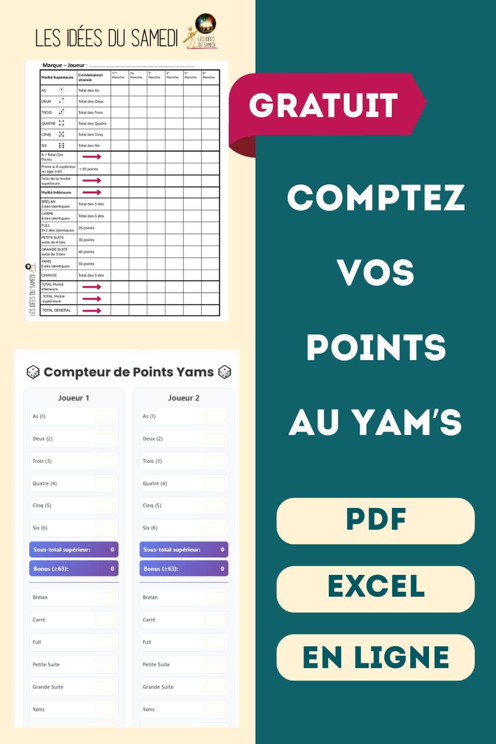 Feuille de Yams a imprimer en français (PDF, Excel)